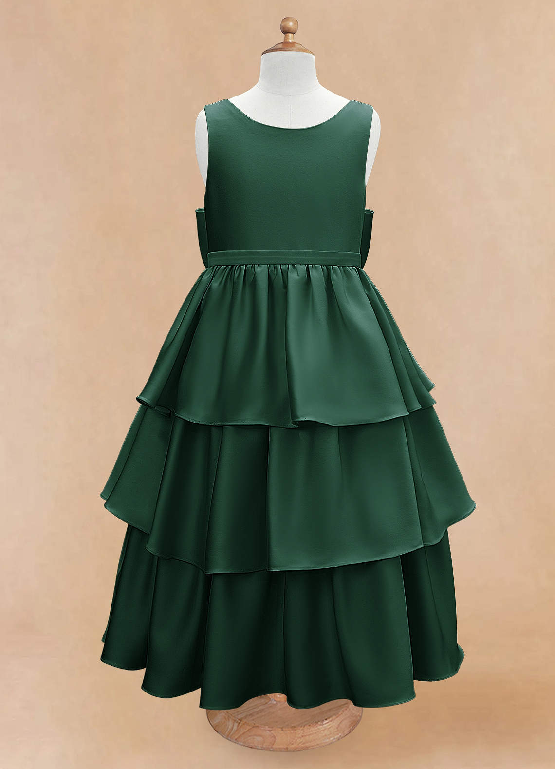 Azazie Margie Dark Green A-Line Bow Stretch Satin Dress | Azazie