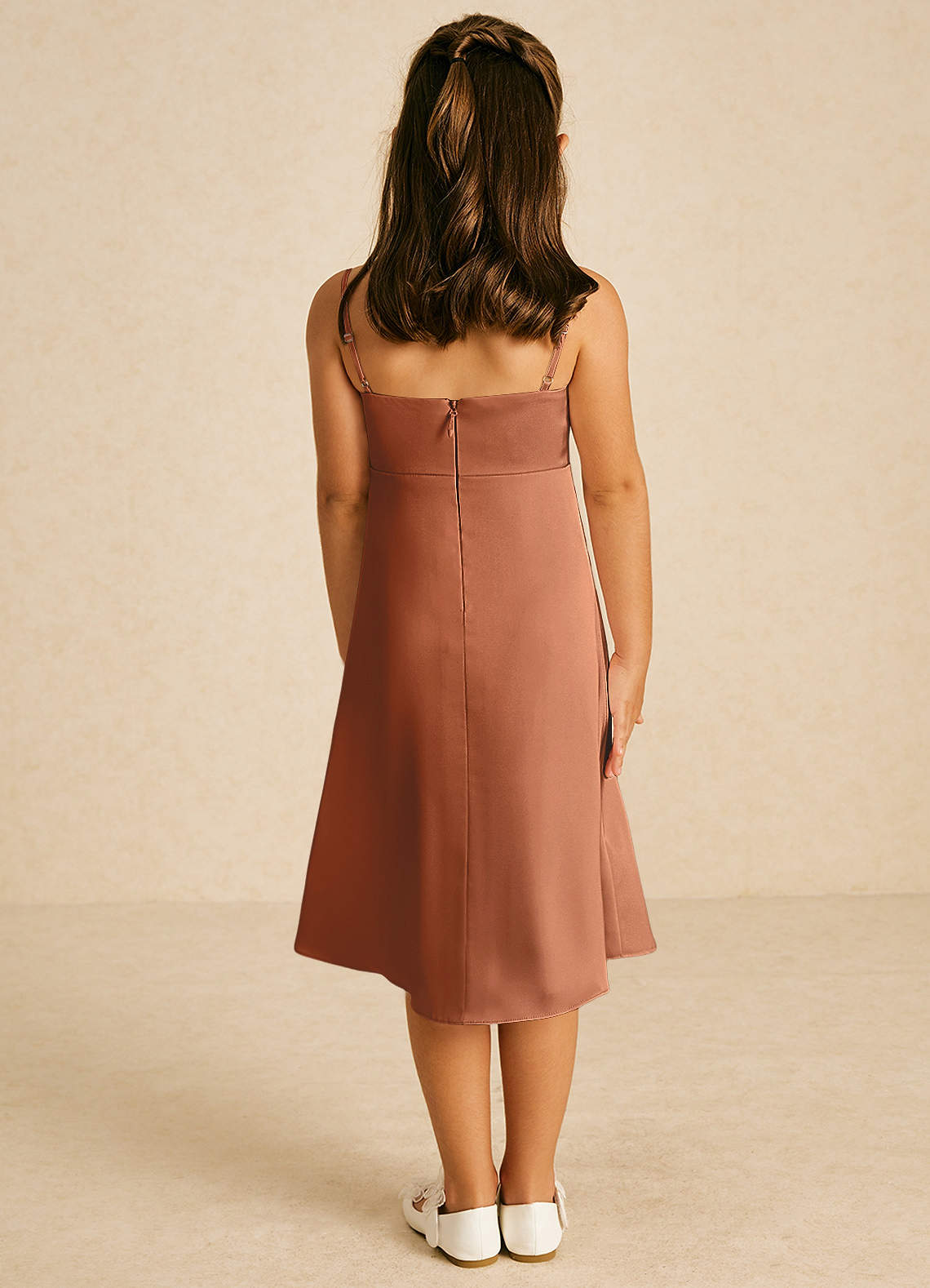 Azazie Zuzu Copper A-Line Spaghetti Strap Stretch Satin Dress | Azazie